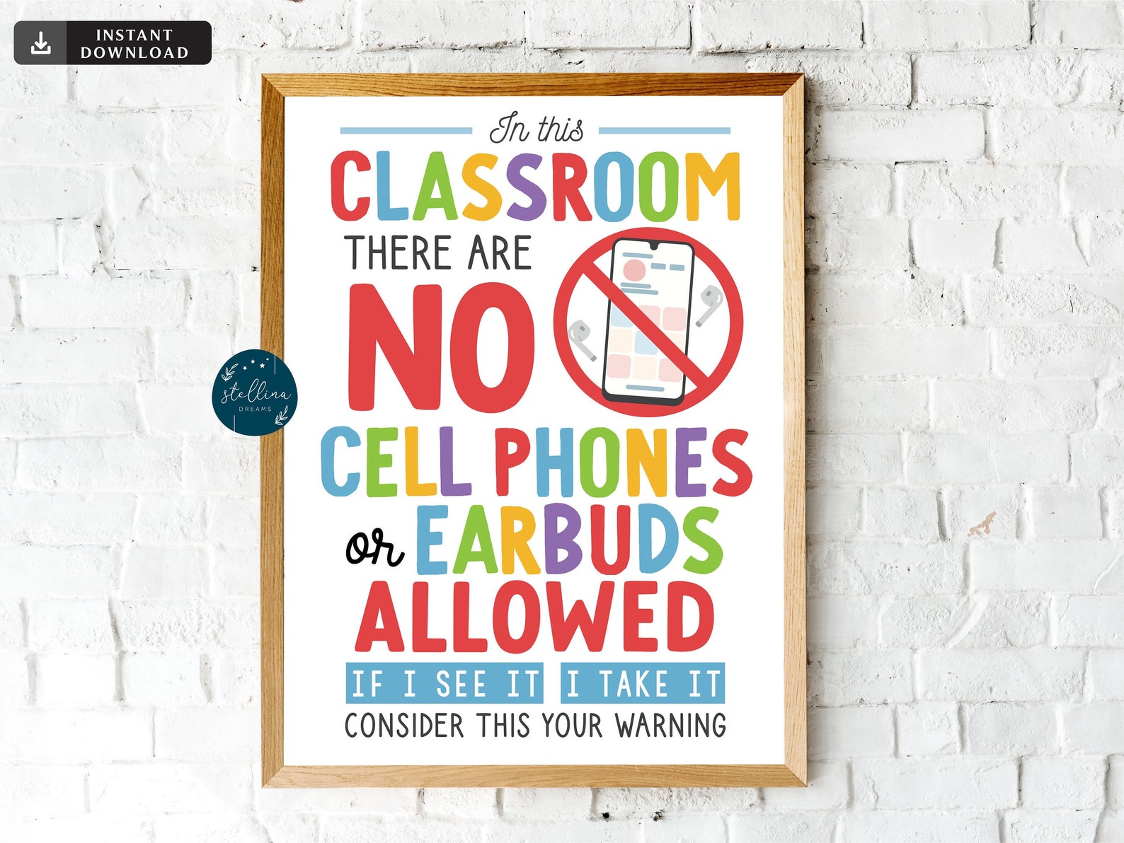 No Cellphones Allowed Sign No Earbuds Sign, School Classroom Decor ...