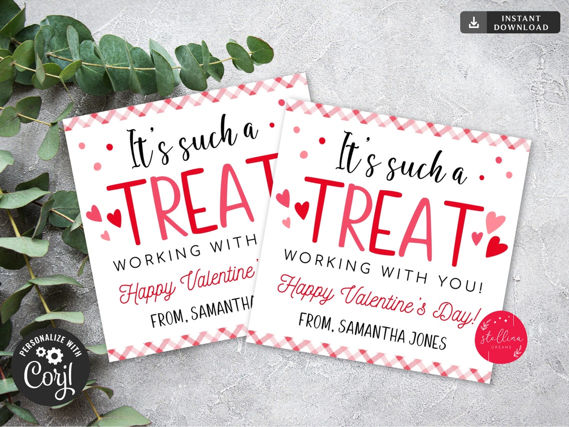 Such A Treat Working With You Valentine's Day Tags, Coworker Valentine ...