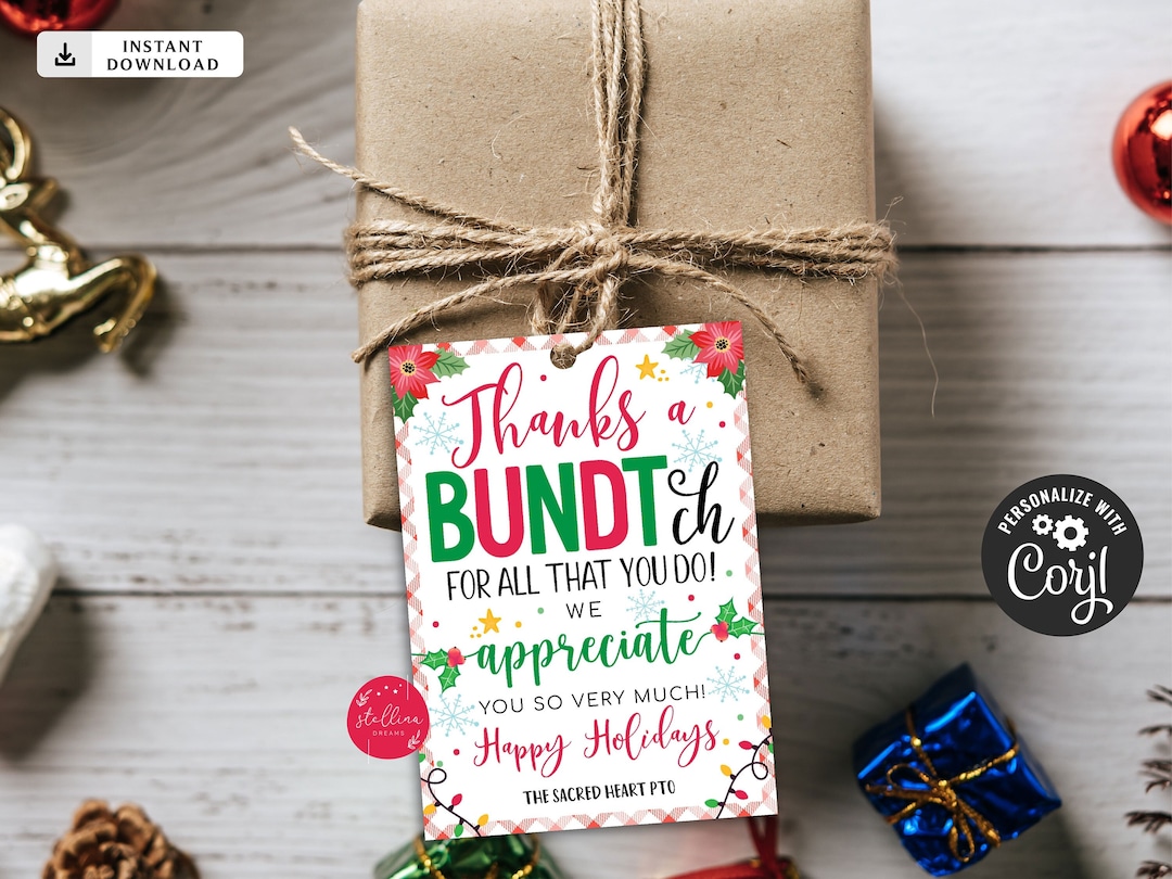 Christmas Bundt Cake Gift Tag, Thanks a Bundt-ch for All That You Do ...