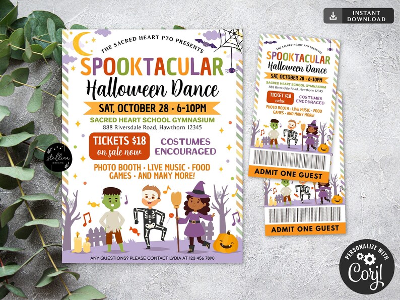 Halloween School Dance Set School Dance Flyer Party Invite, Church ...