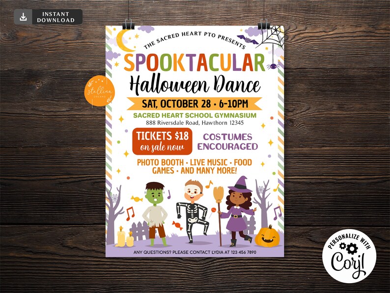 Halloween School Dance Set School Dance Flyer Party Invite, Church ...