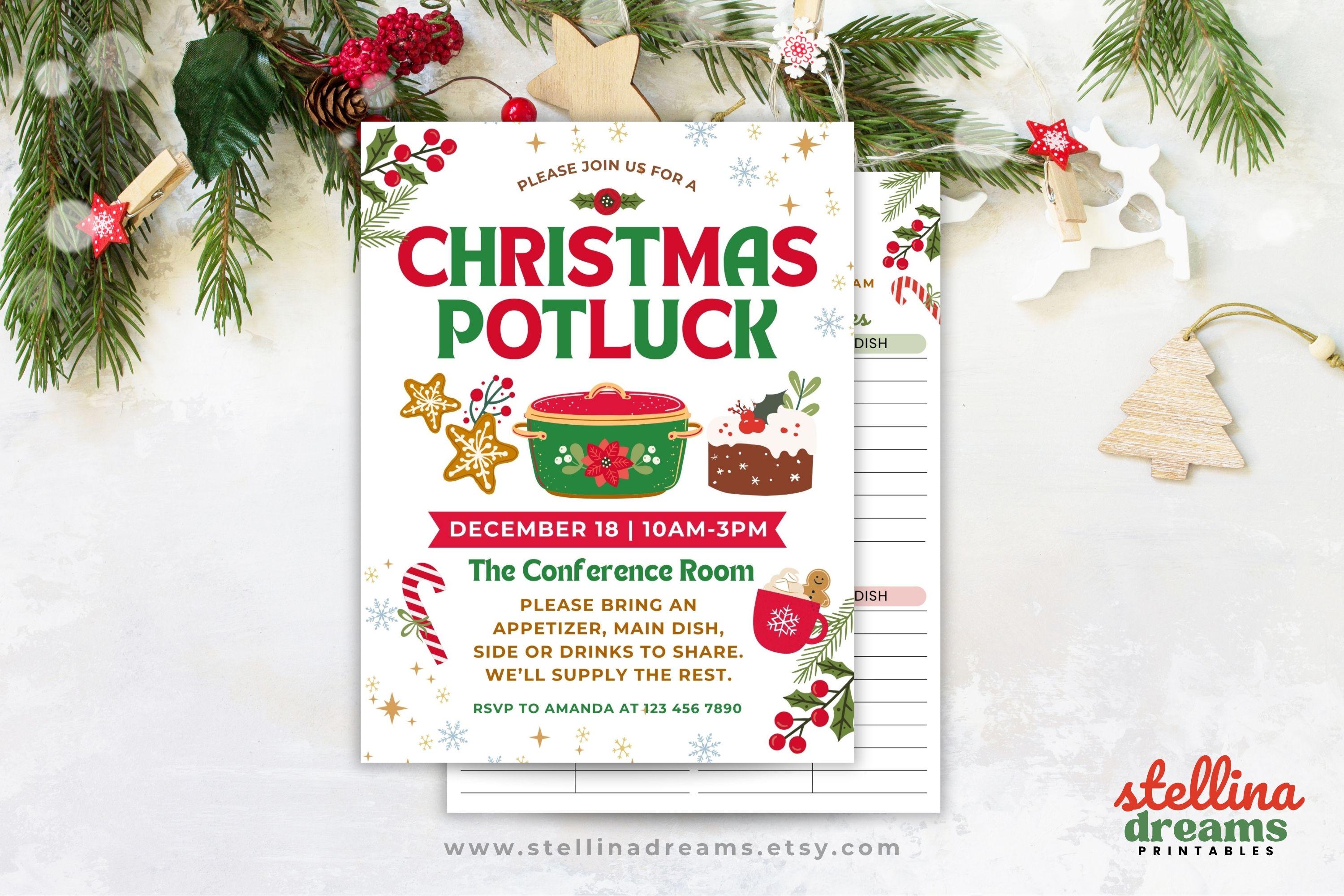 Christmas Potluck Flyer & Sign up Sheet Set | Editable Canva Template ...