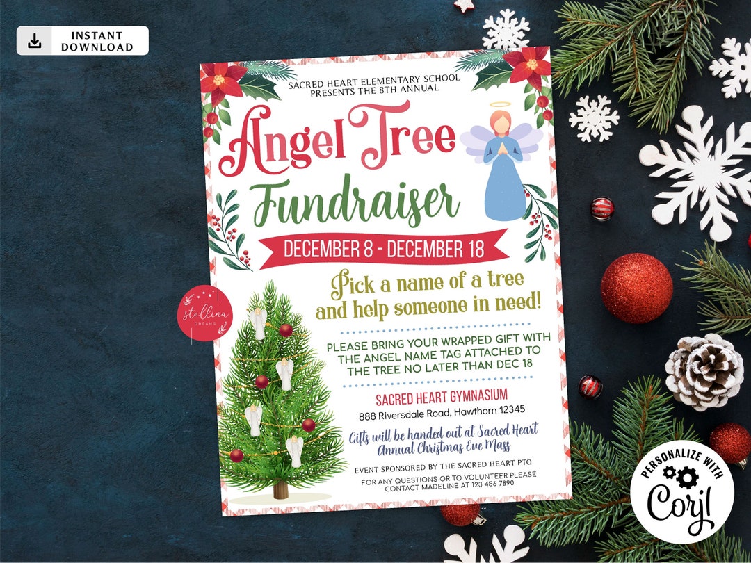 EDITABLE Christmas Angel Tree Fundraiser Flyer, Christmas Charity ...