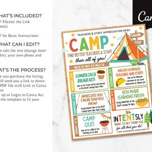 Editable Camp Theme Teacher Appreciation Itinerary, Outdoor Wilderness ...