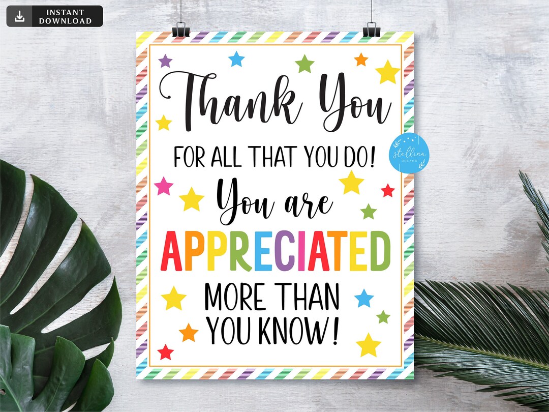 Appreciation Sign, Thank You Sign, Thank You Gift, Teacher Staff ...