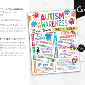 Autism Awareness Spirit Week Itinerary Schedule, Daily Weekly Calendar ...