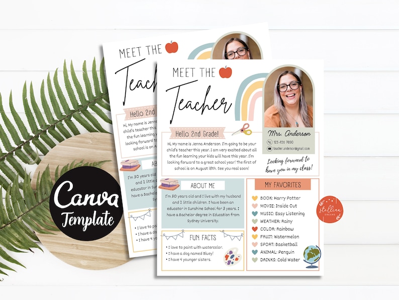 Editable Teacher Newsletter Template: Rainbow Boho CANVA (digital ...