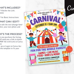 Editable Carnival Flyer, Printable PTA PTO Flyer, School Church Benefit ...