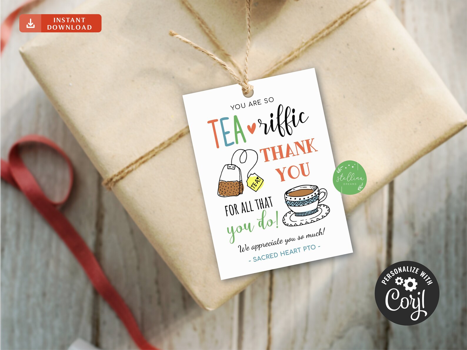 Editable Tea Gift Tags You're Tea-riffic Appreciation - Etsy