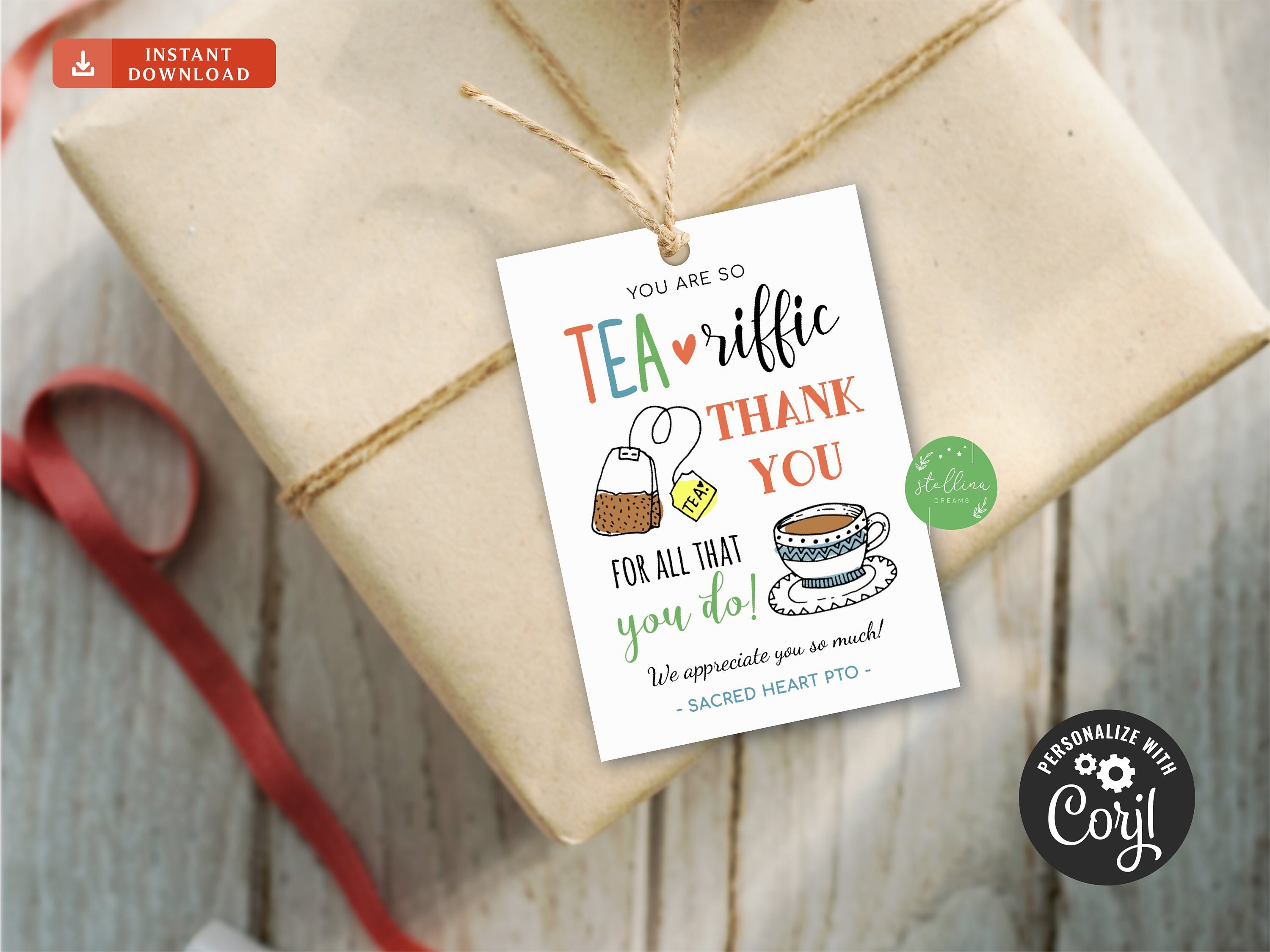 Editable Tea Gift Tags You're Tea-riffic Appreciation - Etsy