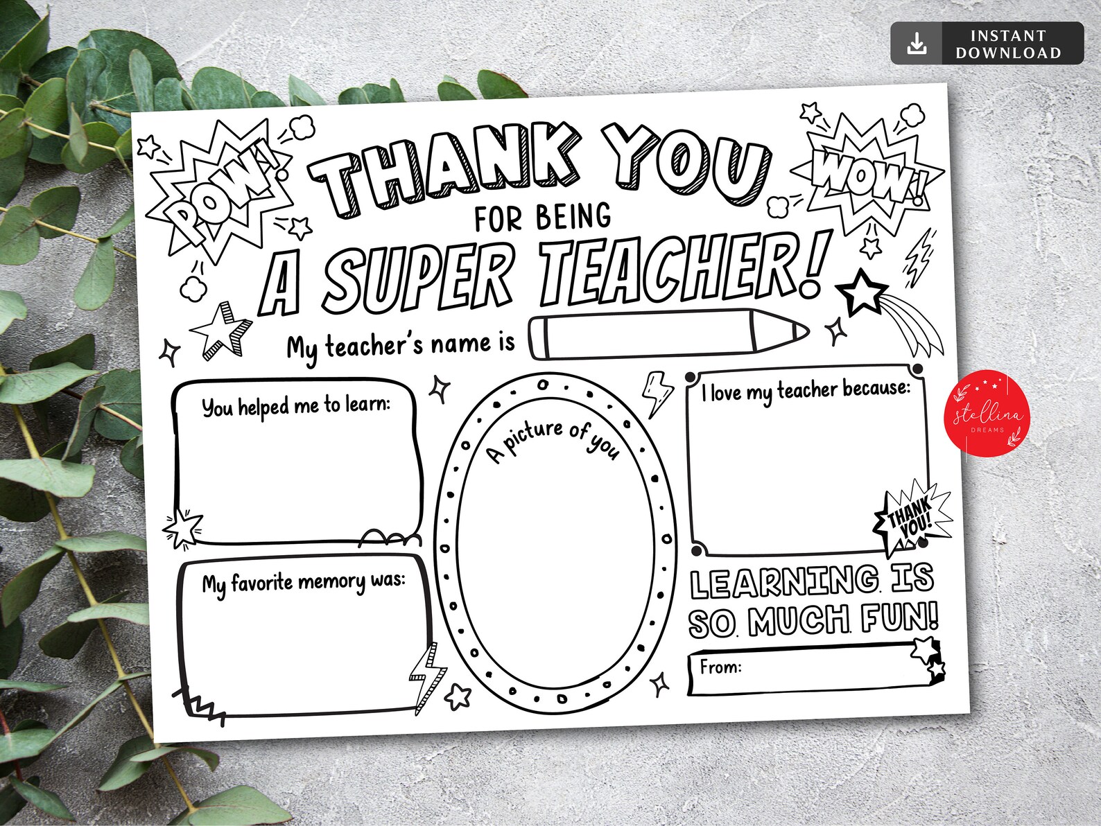 Superhero Teacher Appreciation Printable: Student Coloring Page ...