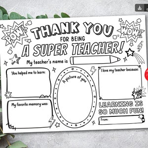 Superhero Teacher Appreciation Printable: Student Coloring Page ...