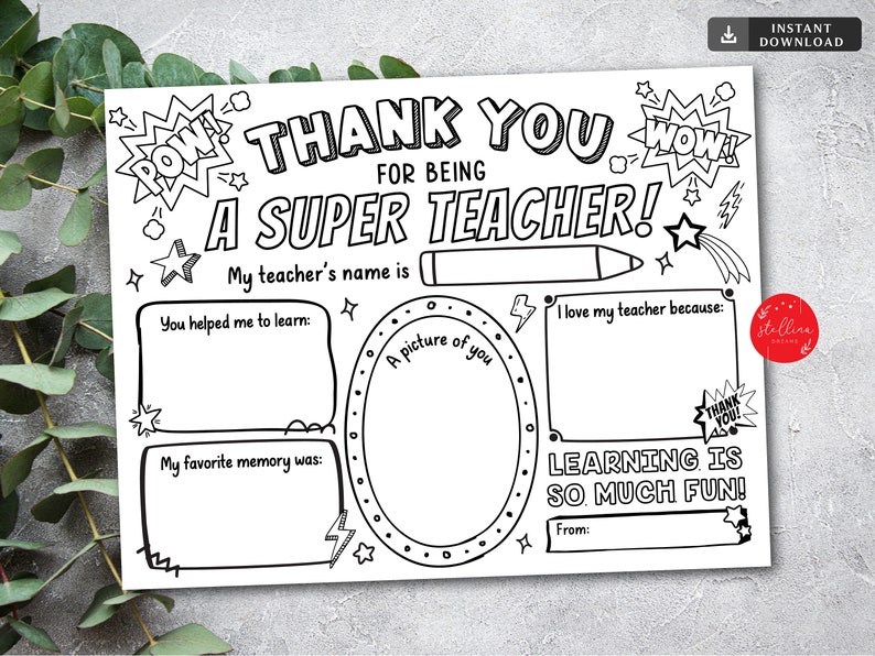 Superhero Teacher Appreciation Printable: Student Coloring Page ...
