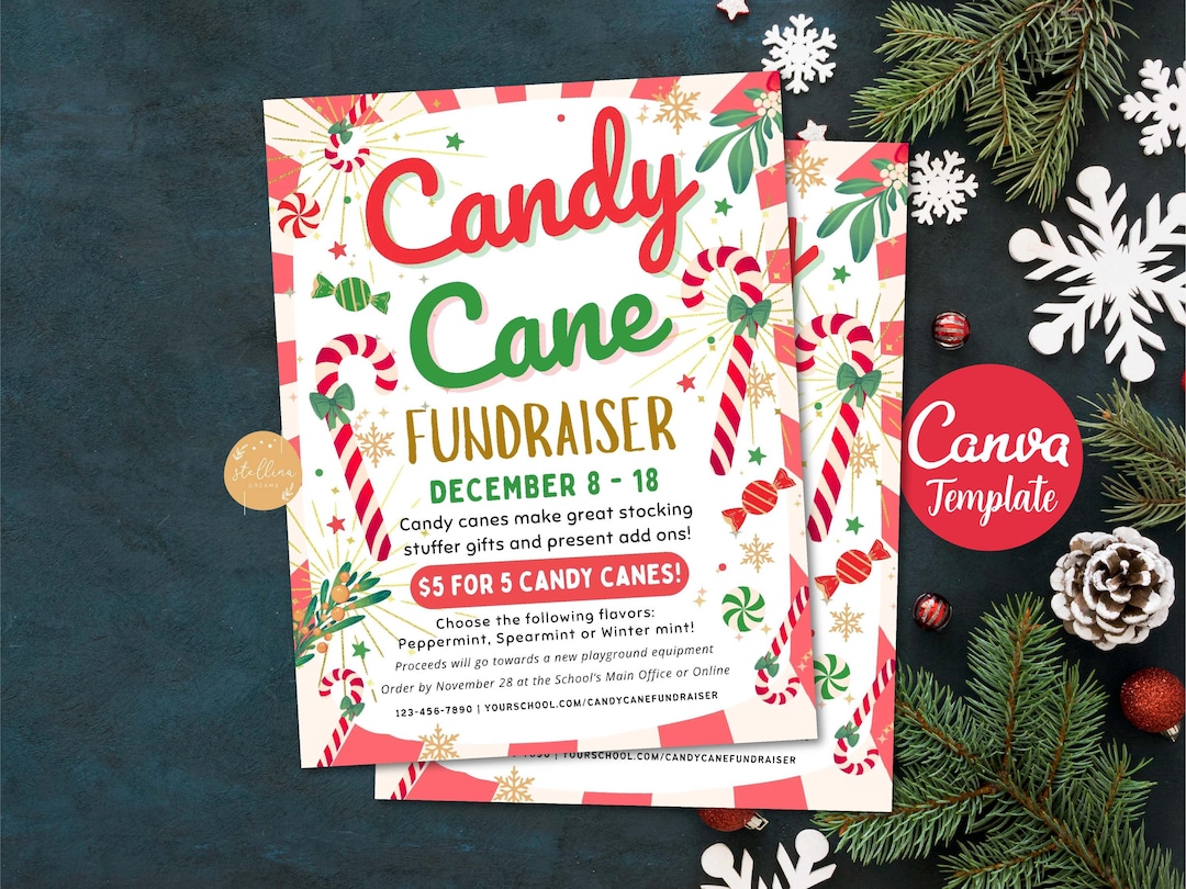 Editable Christmas Candy Cane Fundraiser Flyer, Printable Holiday ...