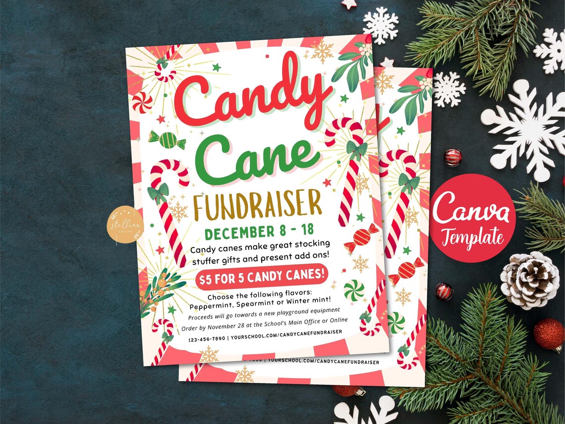 Editable Christmas Candy Cane Fundraiser Flyer, Printable Holiday ...