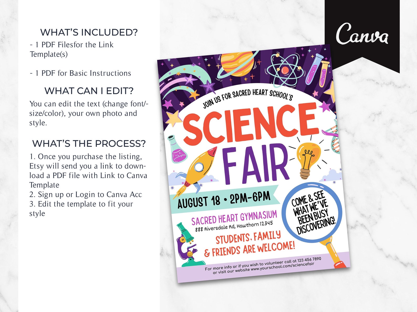 Printable Science Fair Flyer, Printable School Academic Festival Flyer ...