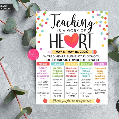 Teacher Appreciation Editable Itinerary Schedule Printable - Etsy