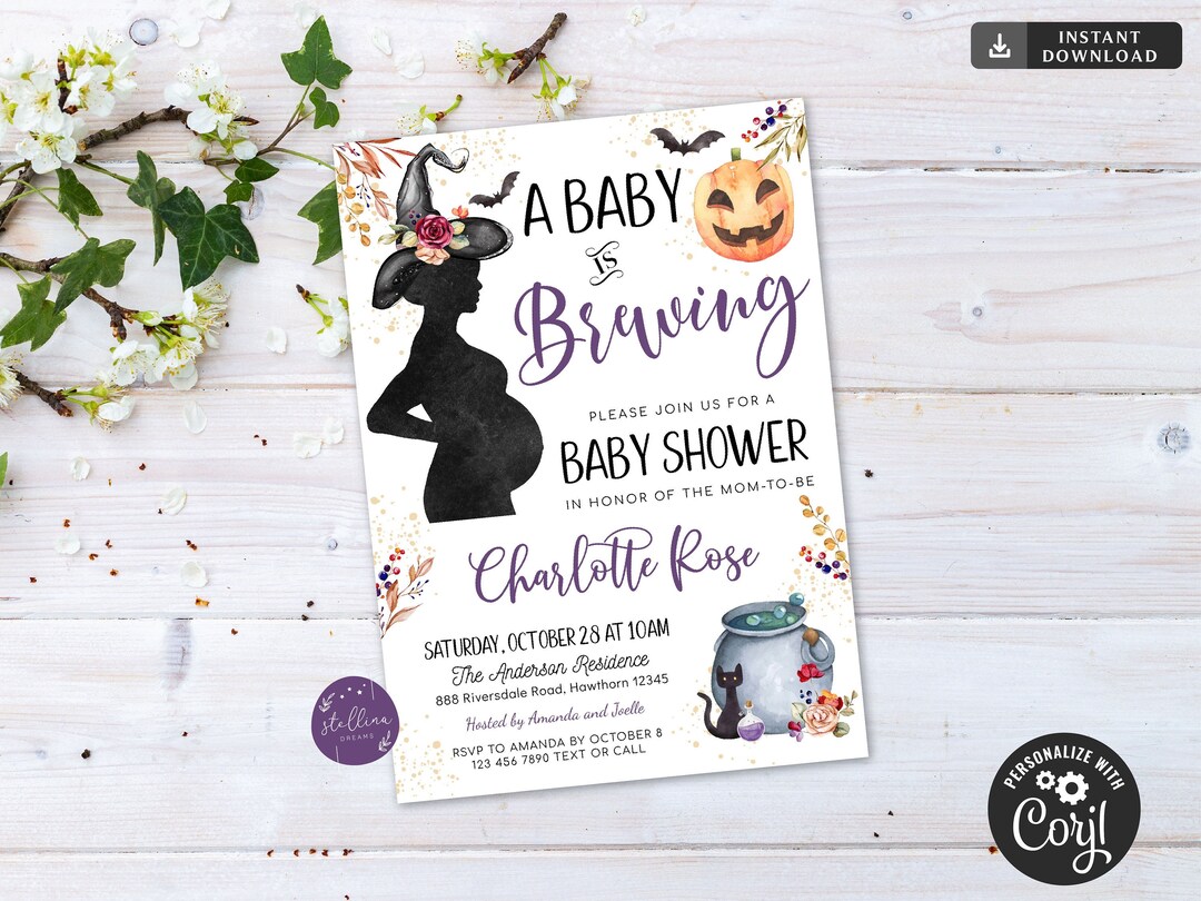 EDITABLE Halloween Baby Shower, A Baby is Brewing Baby Shower, Baby ...