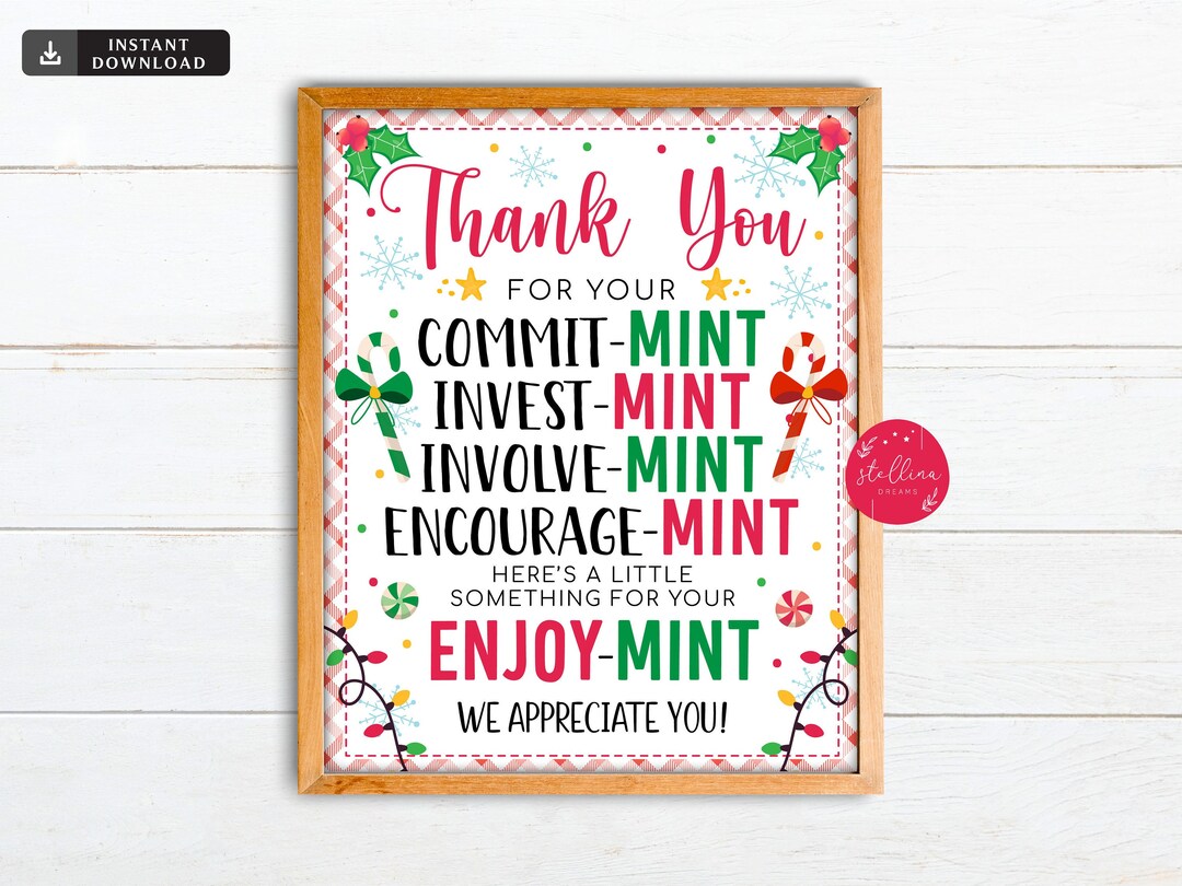 Holiday Appreciation Sign, Christmas Mint Thank You Sign, Employee ...