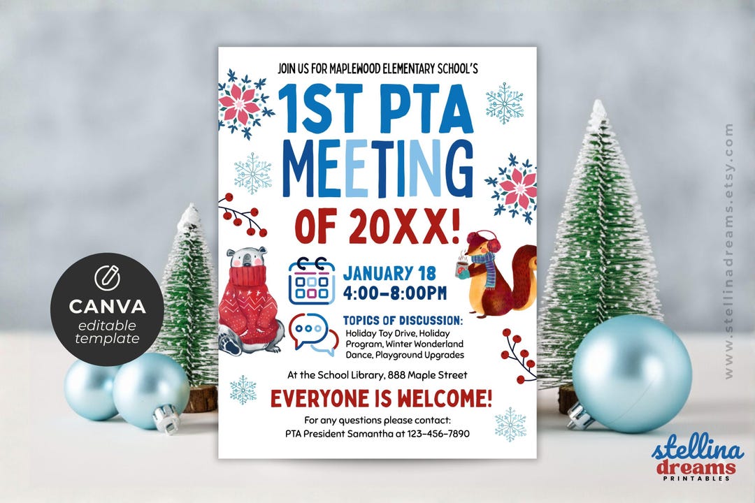 First PTO PTA Meeting Flyer 2026 | Winter School Meeting Poster ...