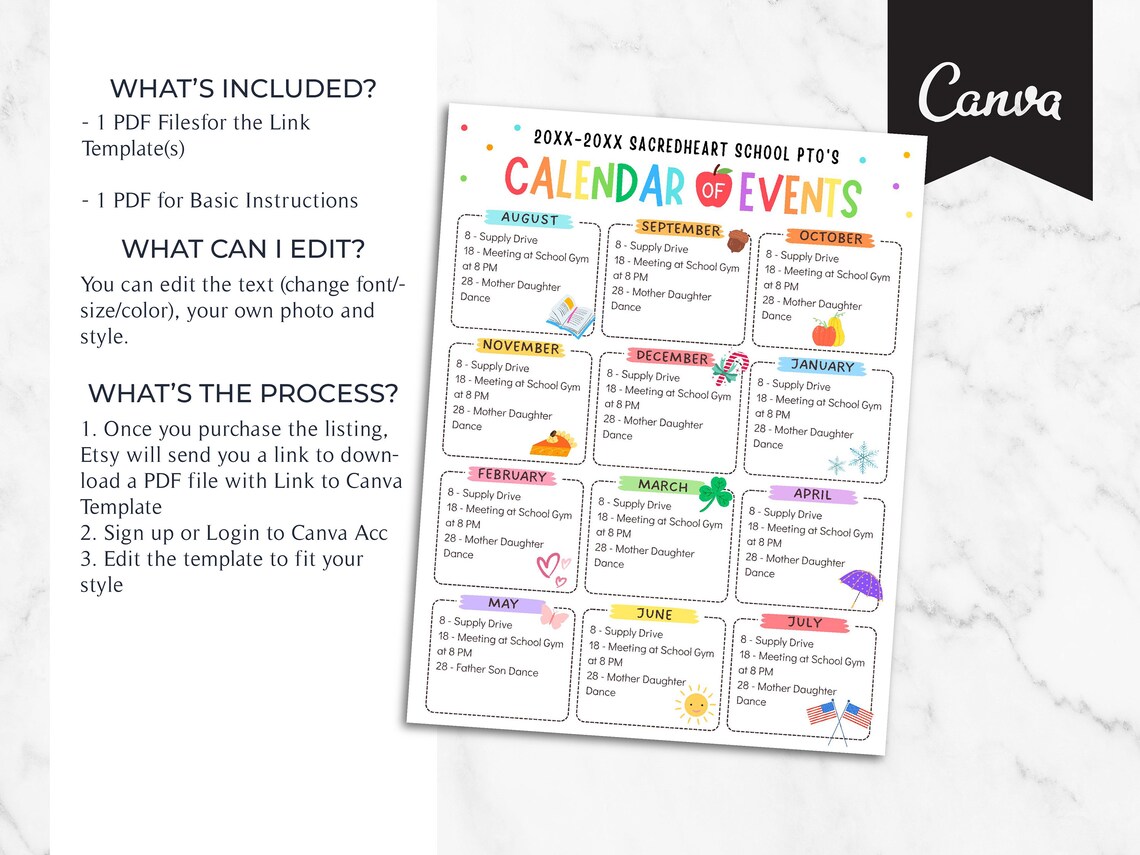 Editable Monthly PTO PTA Flyer Printable Handout, School Year ...