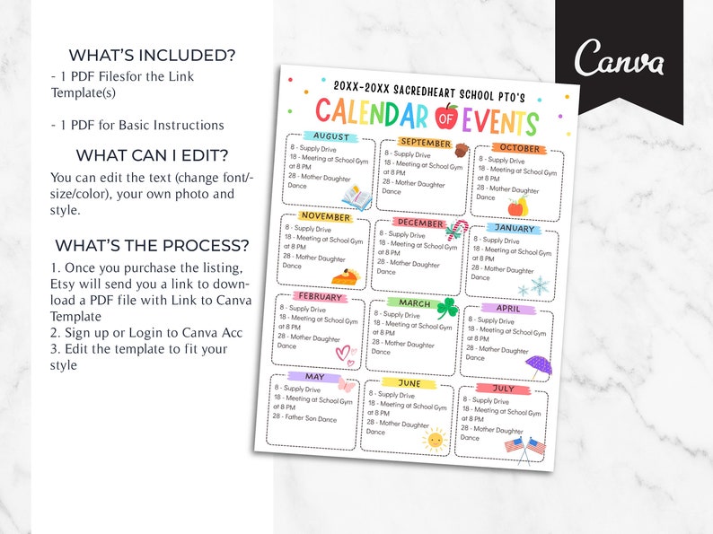 Editable Monthly PTO PTA Flyer Printable Handout, School Year ...