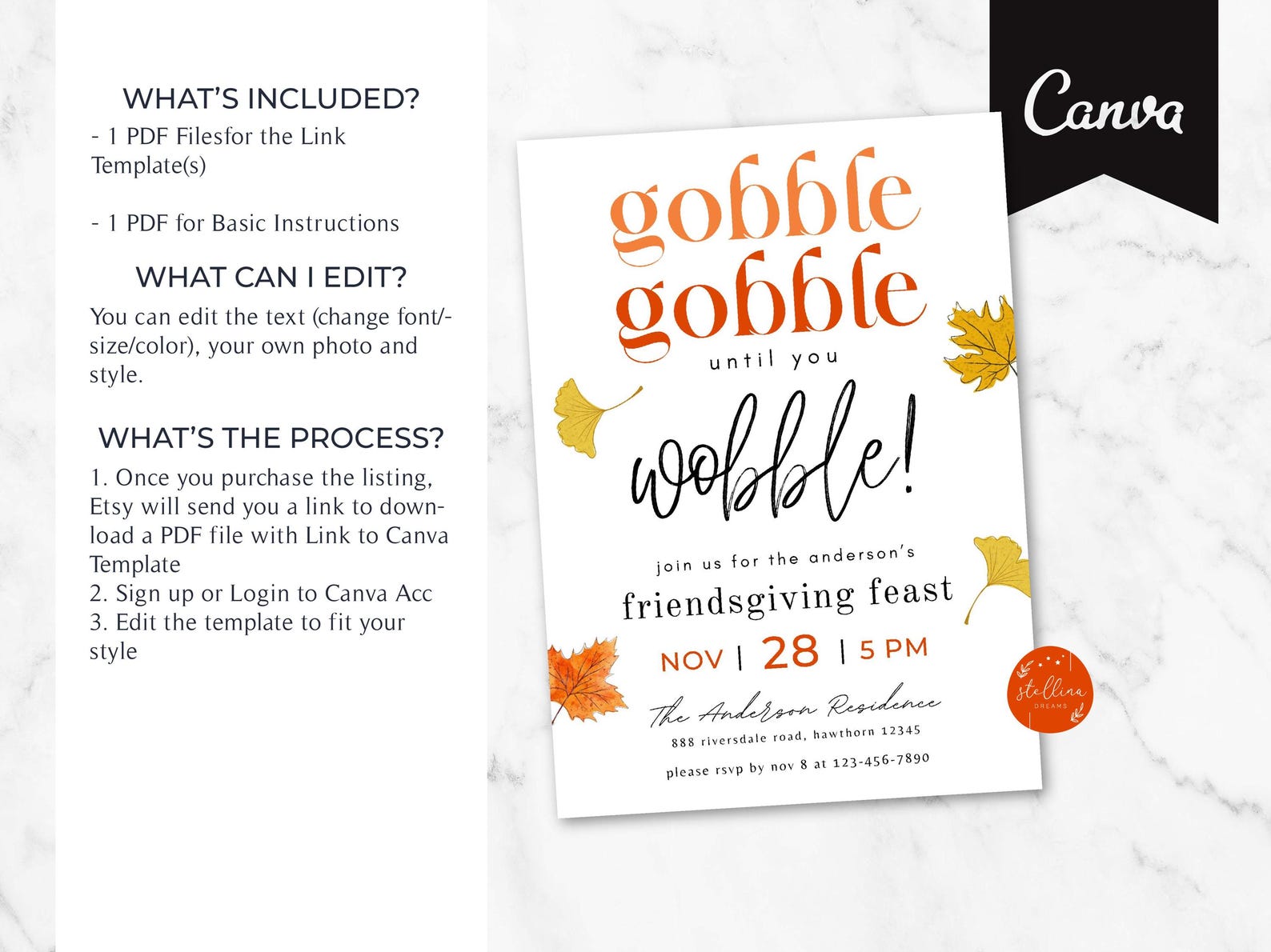 Editable Friendsgiving Invitation: Gobble Til You Wobble CANVA Template ...