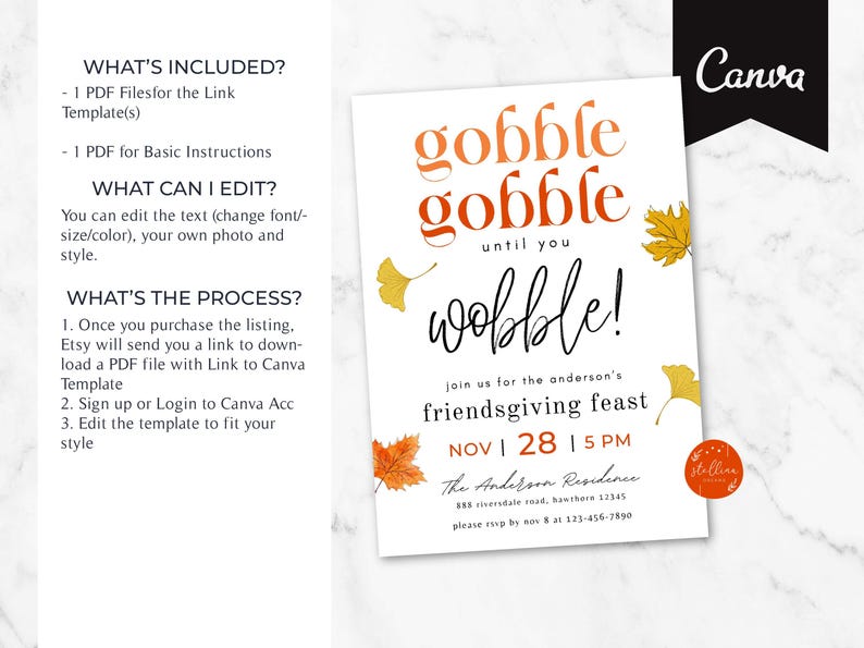 Editable Friendsgiving Invitation: Gobble Til You Wobble CANVA Template ...