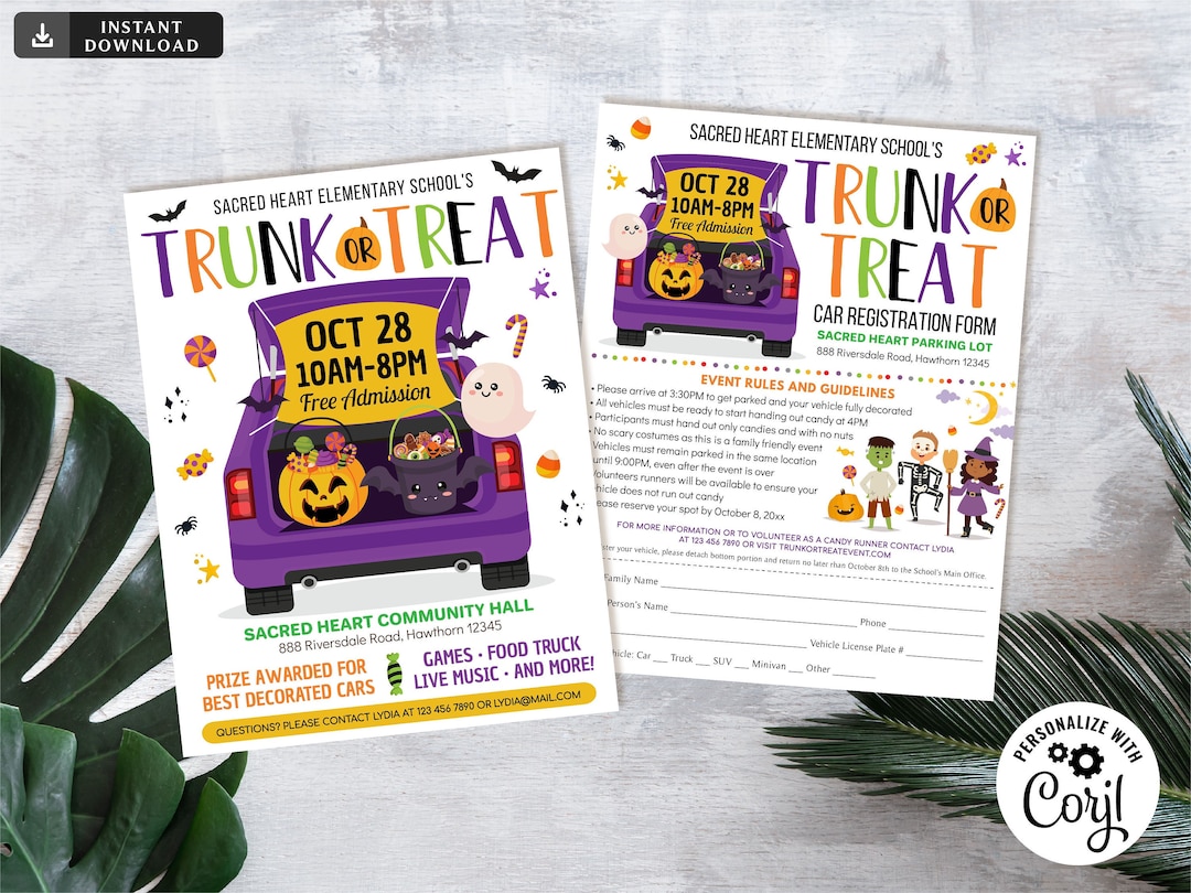 EDITABLE Trunk or Treat Flyer With Car Registration Form Halloween ...