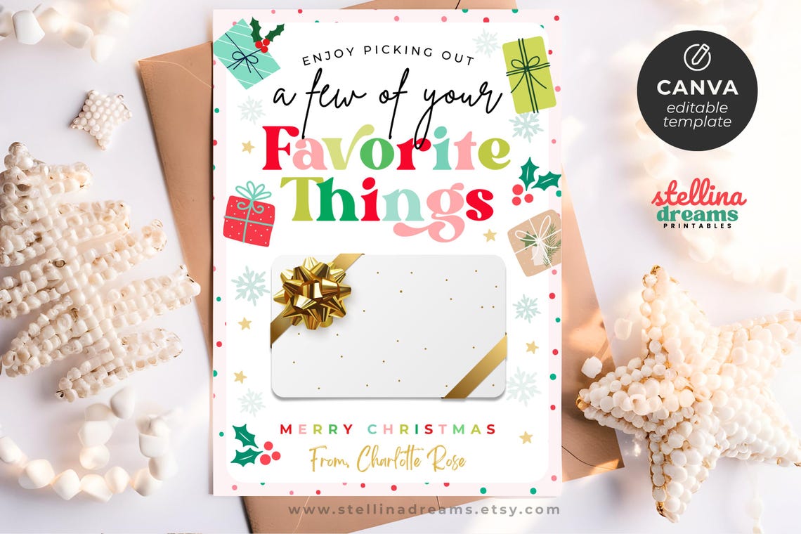 Favorite Things Christmas Gift Card Holder Printable | Holiday Teacher ...