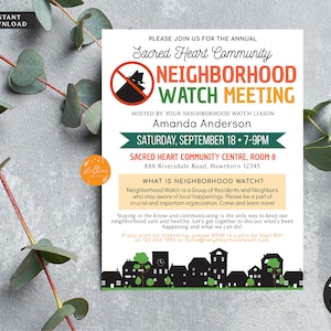 Neighborhood Watch Meeting Event Flyer, Church Community School Event ...