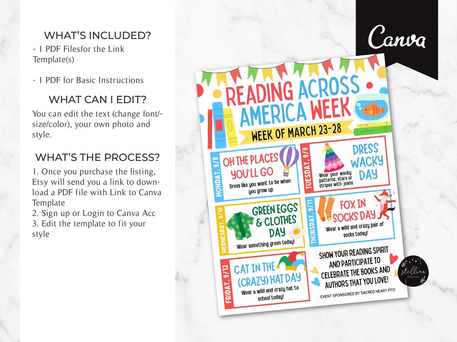 Reading Across America Week Itinerary: Editable School Spirit Planner ...