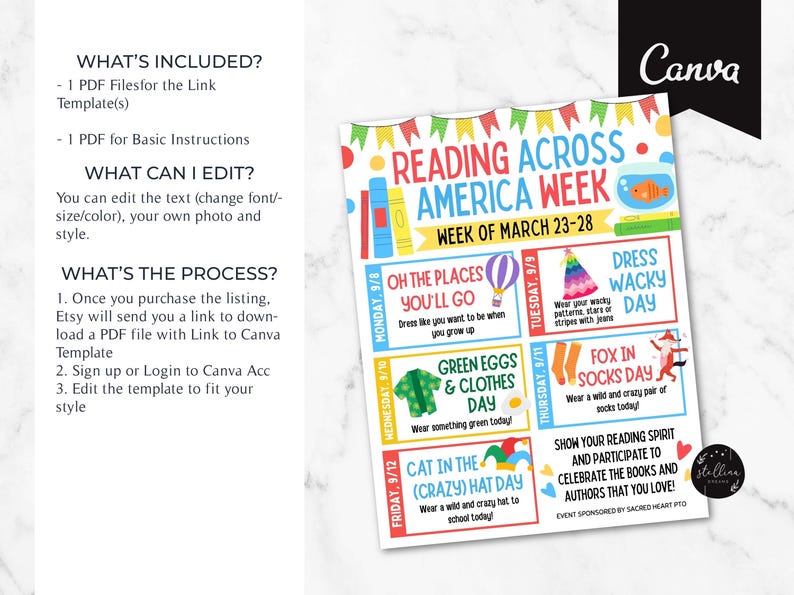 Reading Across America Week Itinerary: Editable School Spirit Planner ...