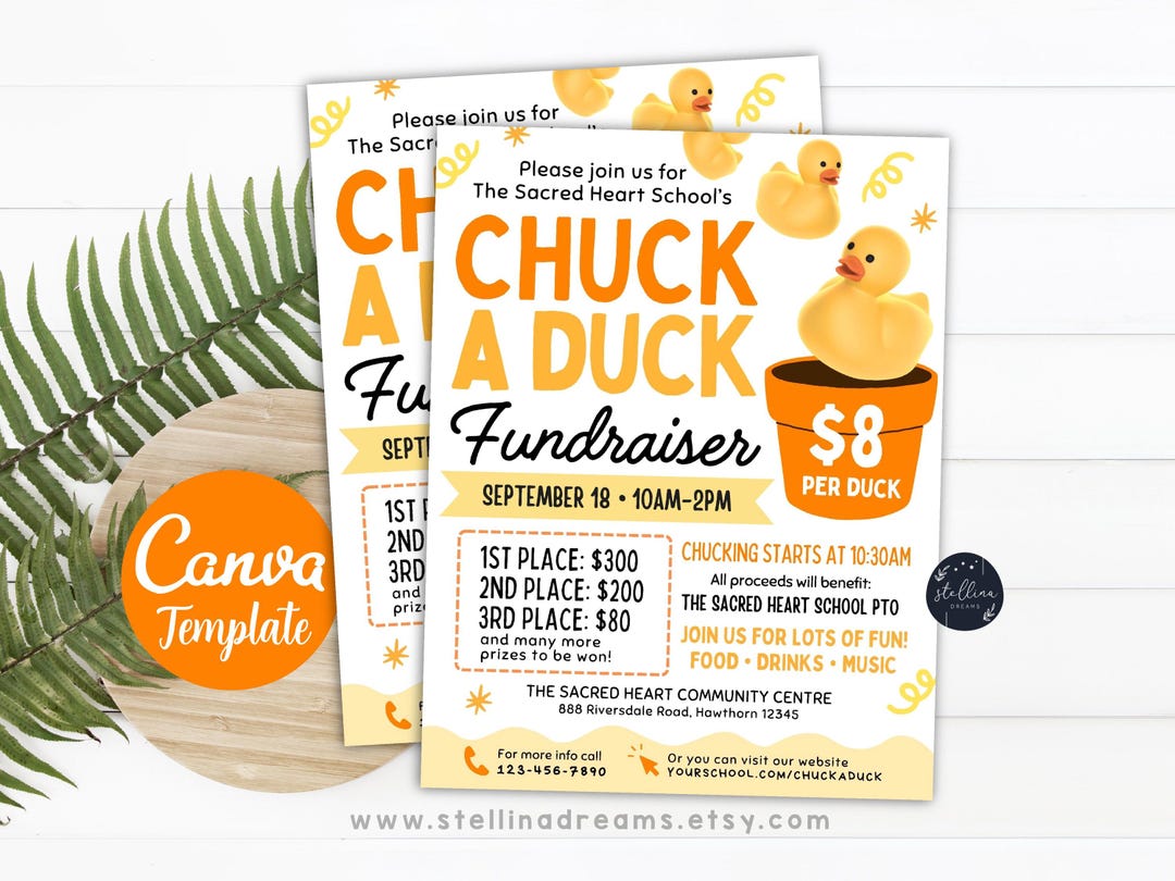 Chuck a Duck Fundraiser Flyer: Editable Canva Template, Duck Throwing ...