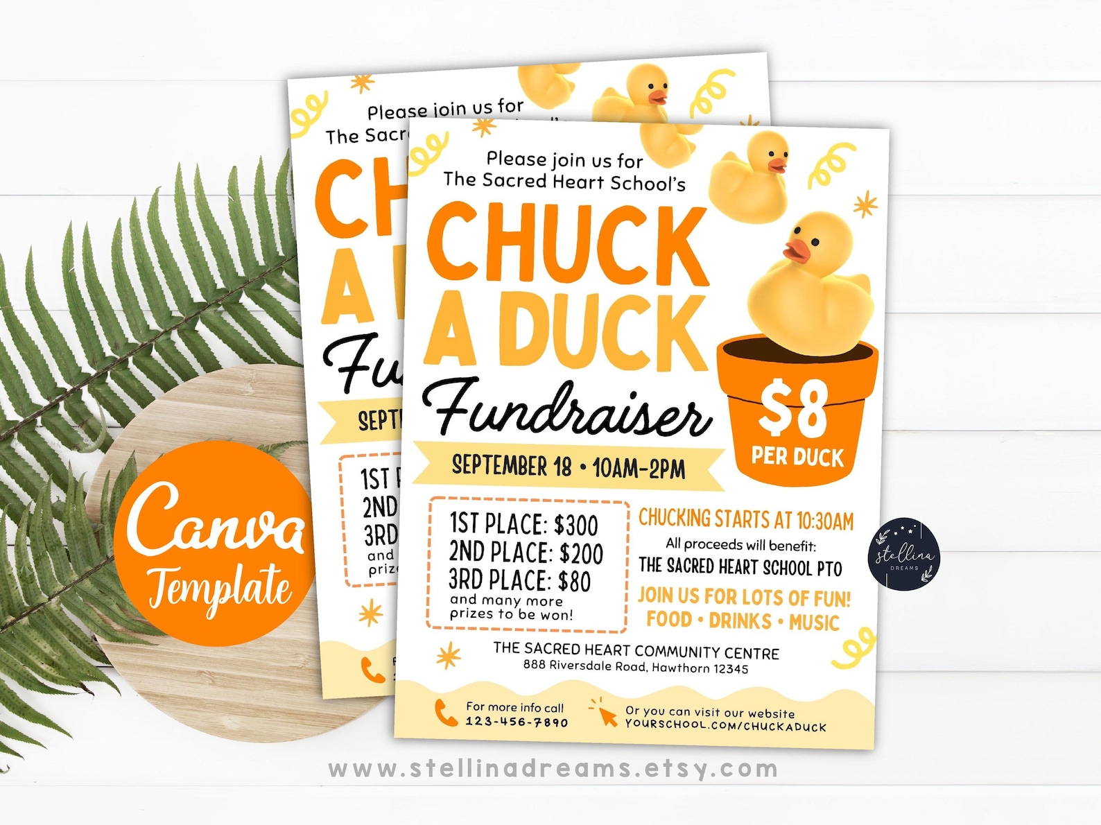 Chuck a Duck Fundraiser Flyer: Editable Canva Template, Duck Throwing ...