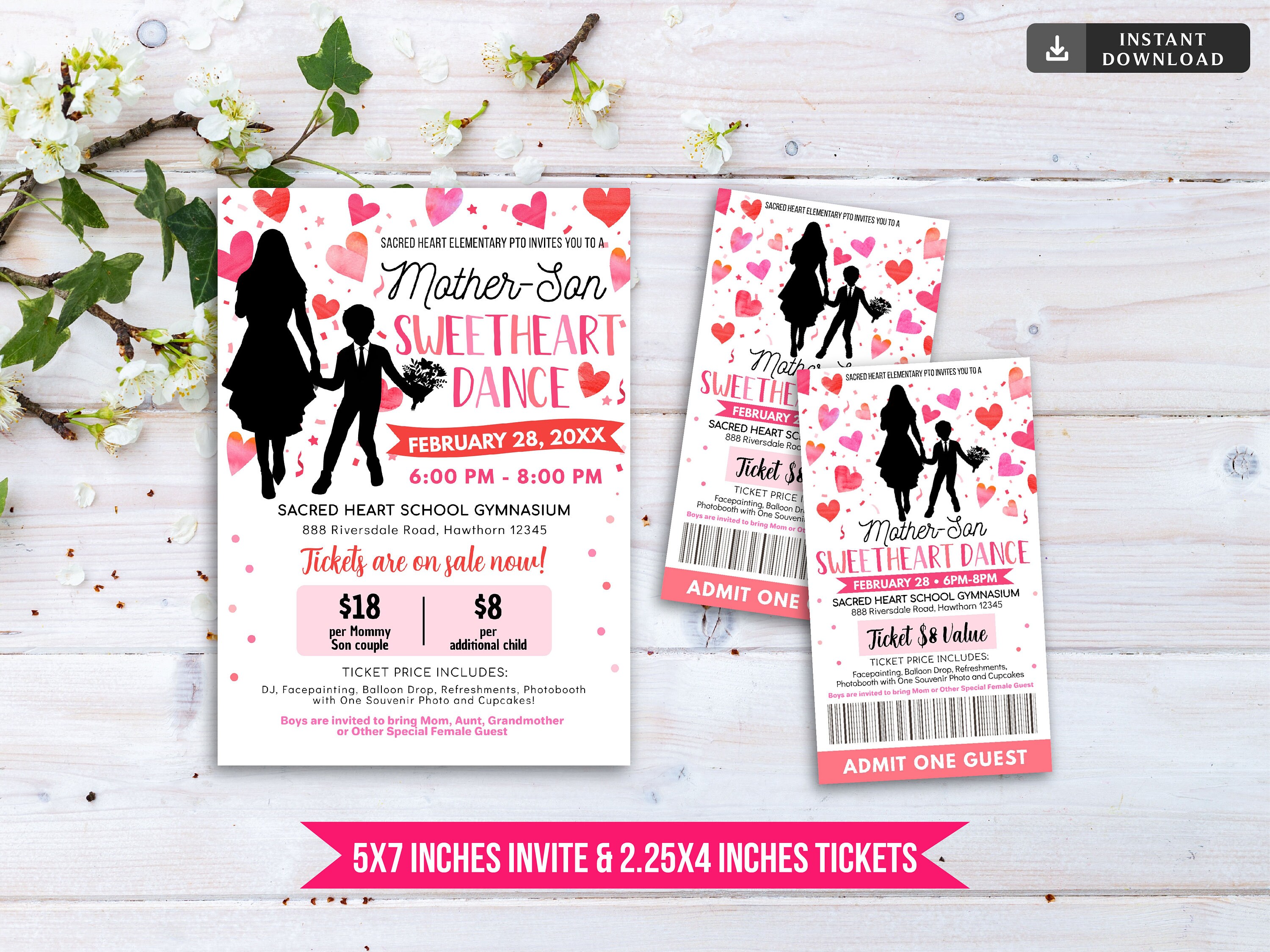 Mother Son Sweetheart Valentine's Day Dance, School Dance Flyer Party ...