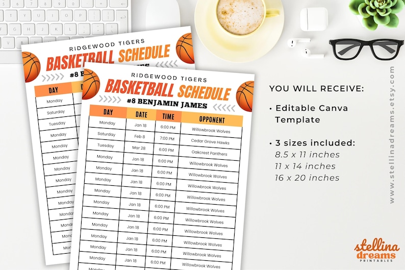 Basketball Schedule Template | Editable Sports Game Schedule | Team ...