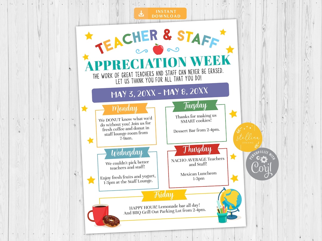 Teacher Appreciation Staff Invitation, Family Newsletter, Printable ...