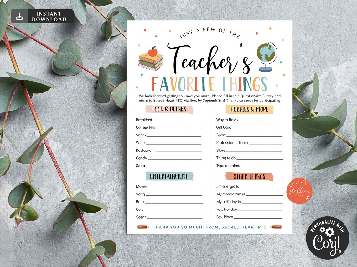 EDITABLE Teacher Favorites Survey Printable Back to School - Etsy