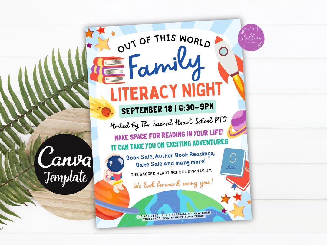Editable Family Literacy Night Flyer, Printable Flyer, School Church ...