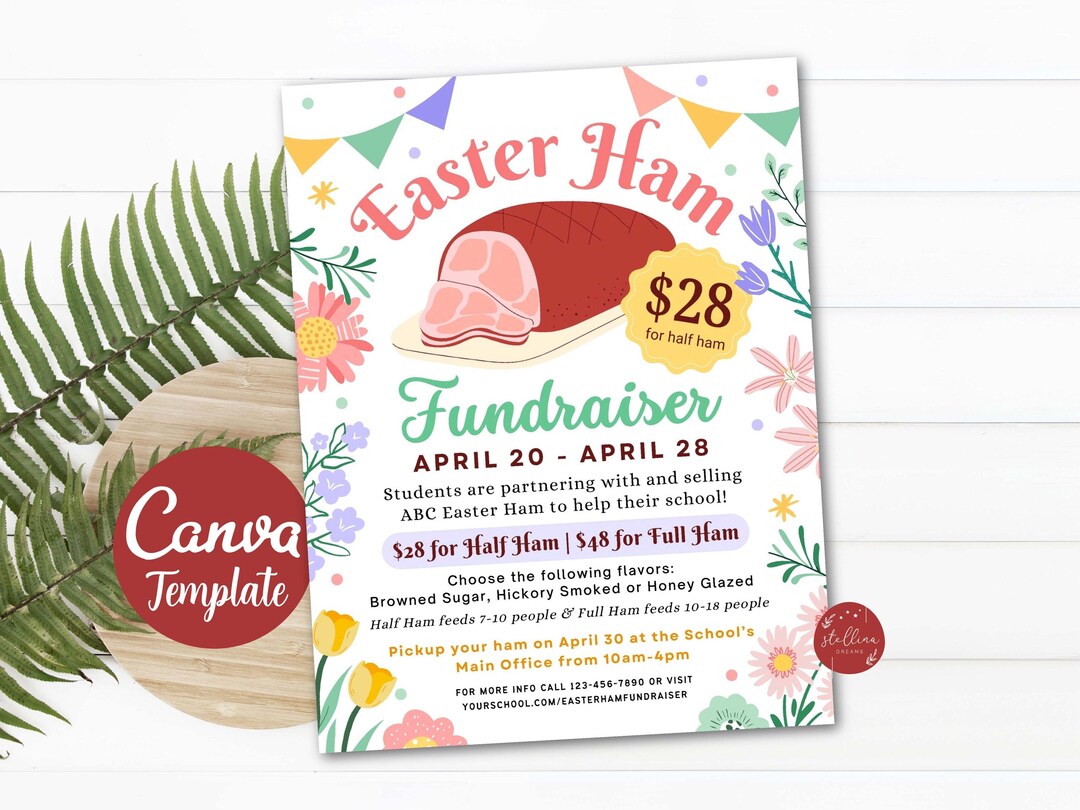Editable Easter Ham Fundraiser Flyer Printable Holiday Invite Community ...