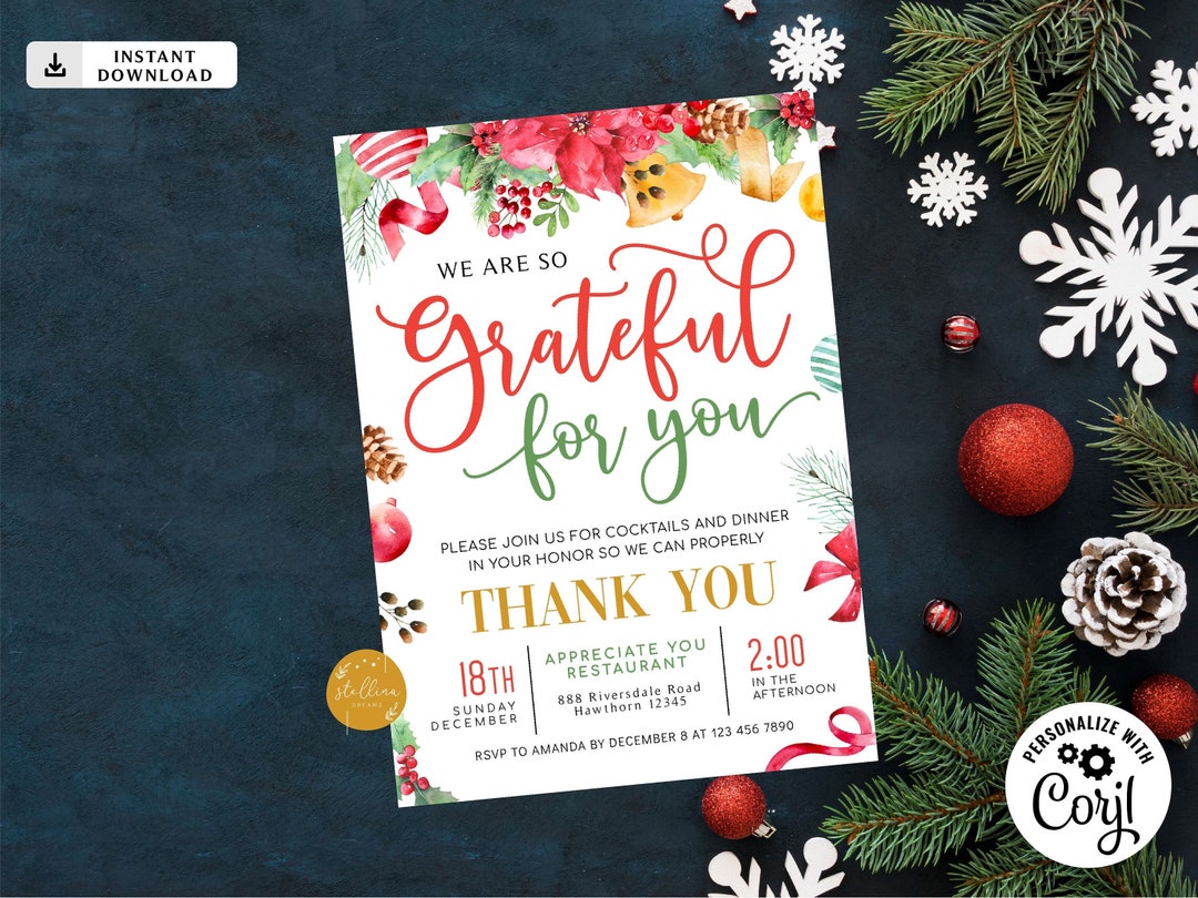 Holiday Appreciation Invitation, Grateful for You Teacher Staff ...