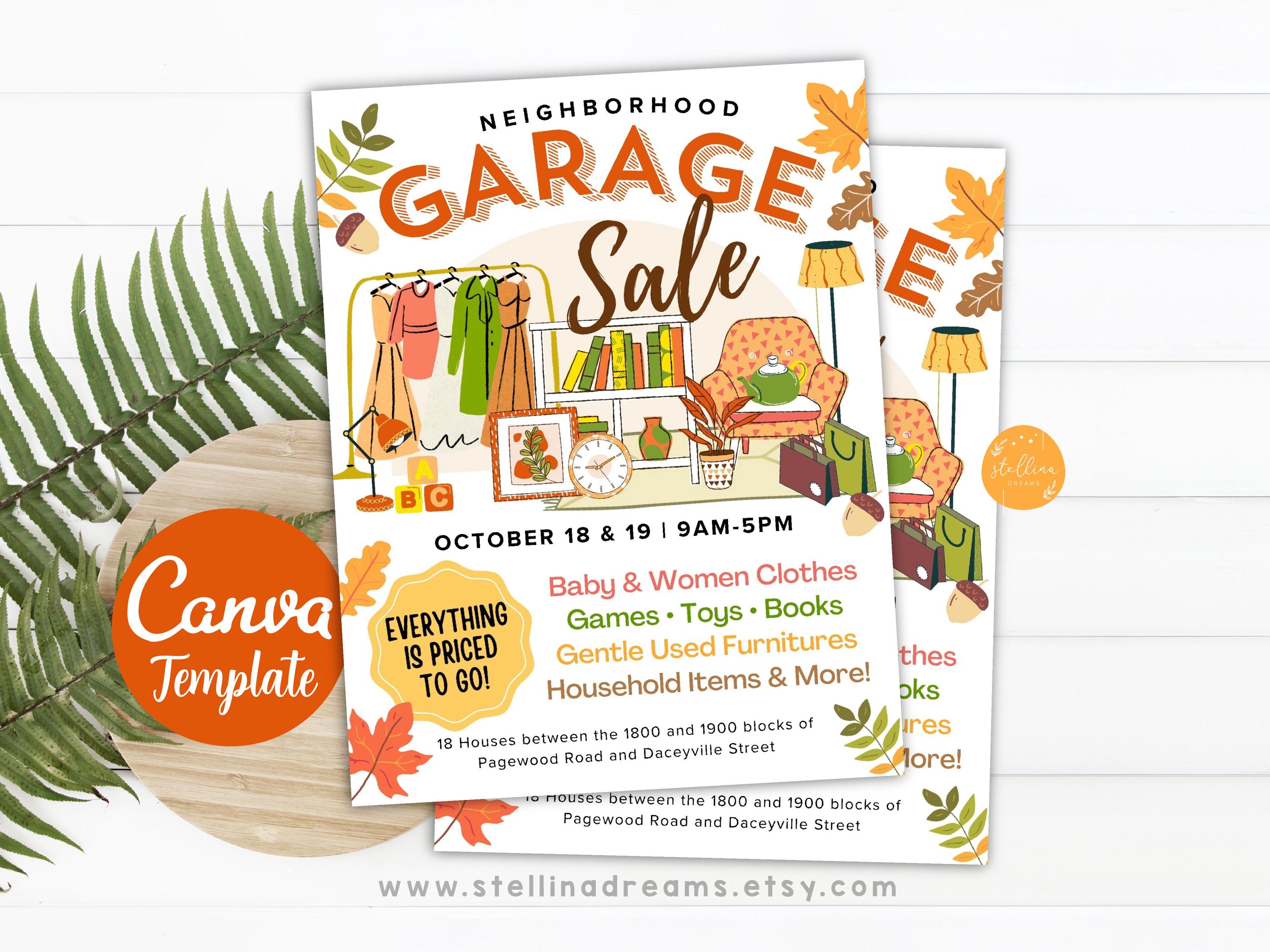 Editable Fall Neighborhood Garage Sale Flyer, Printable School Church ...