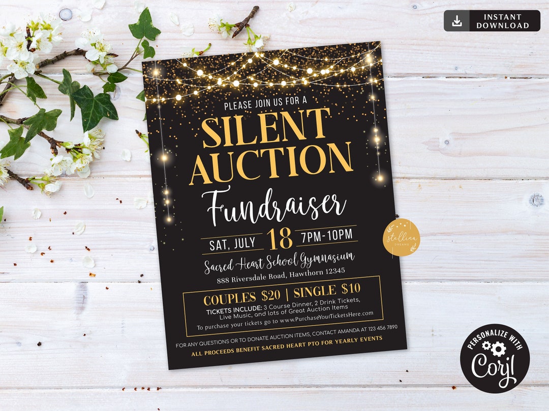 EDITABLE Silent Auction Flyer, Fundraiser Event School Pto Pta ...