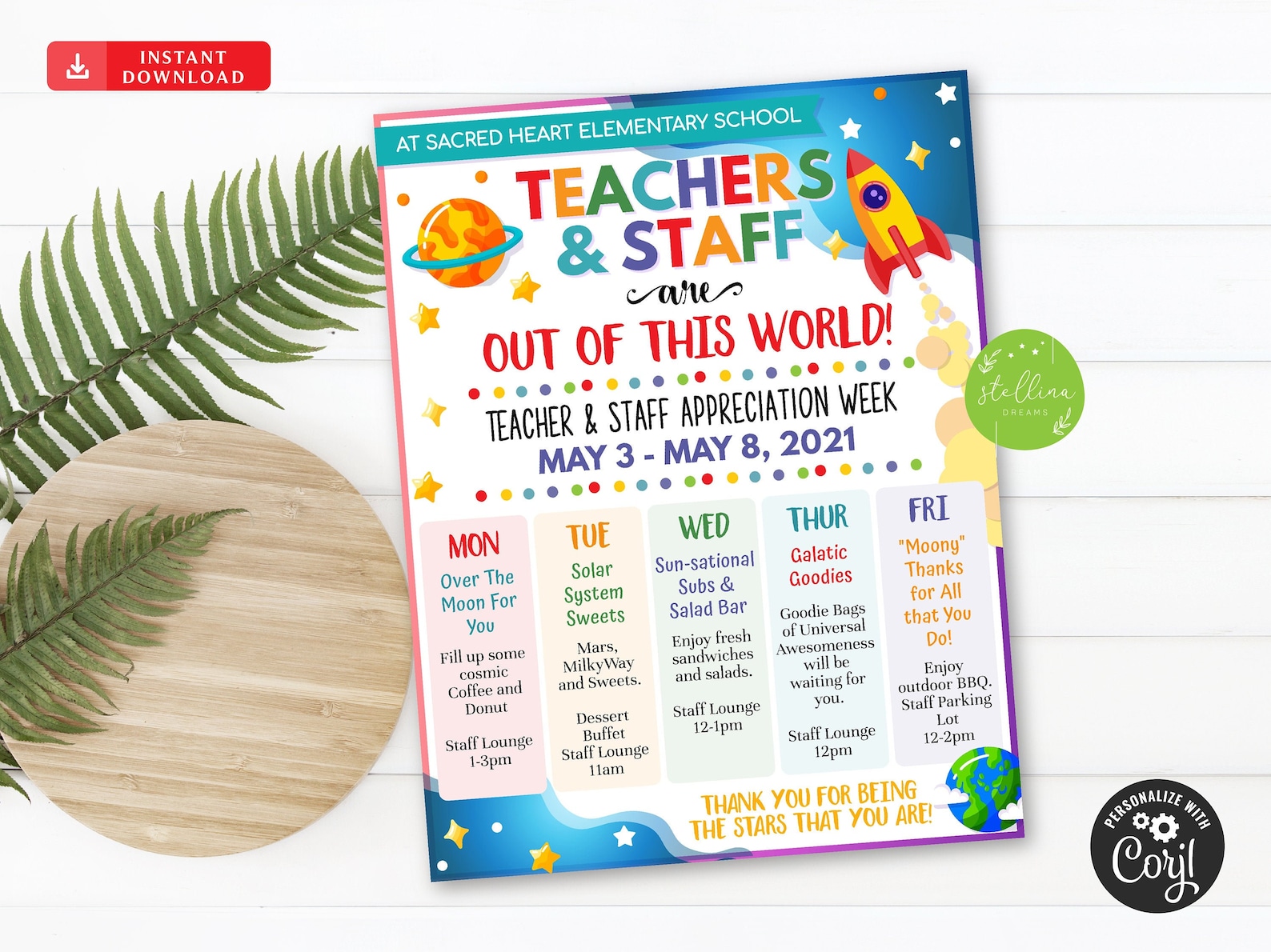 EDITABLE Space Theme Teacher Appreciation Week Itinerary | Etsy