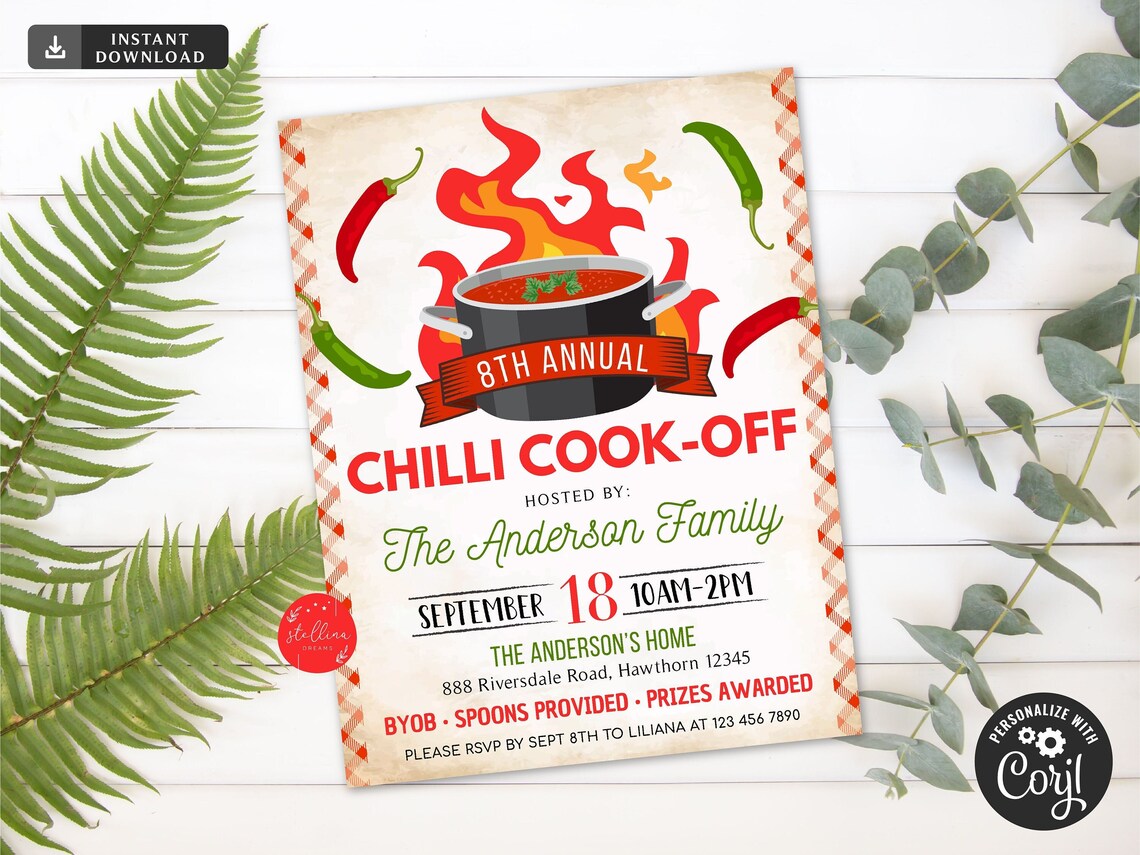 EDITABLE Chili Cookoff Flyer Invitation, Family Picnic, BBQ Invite ...