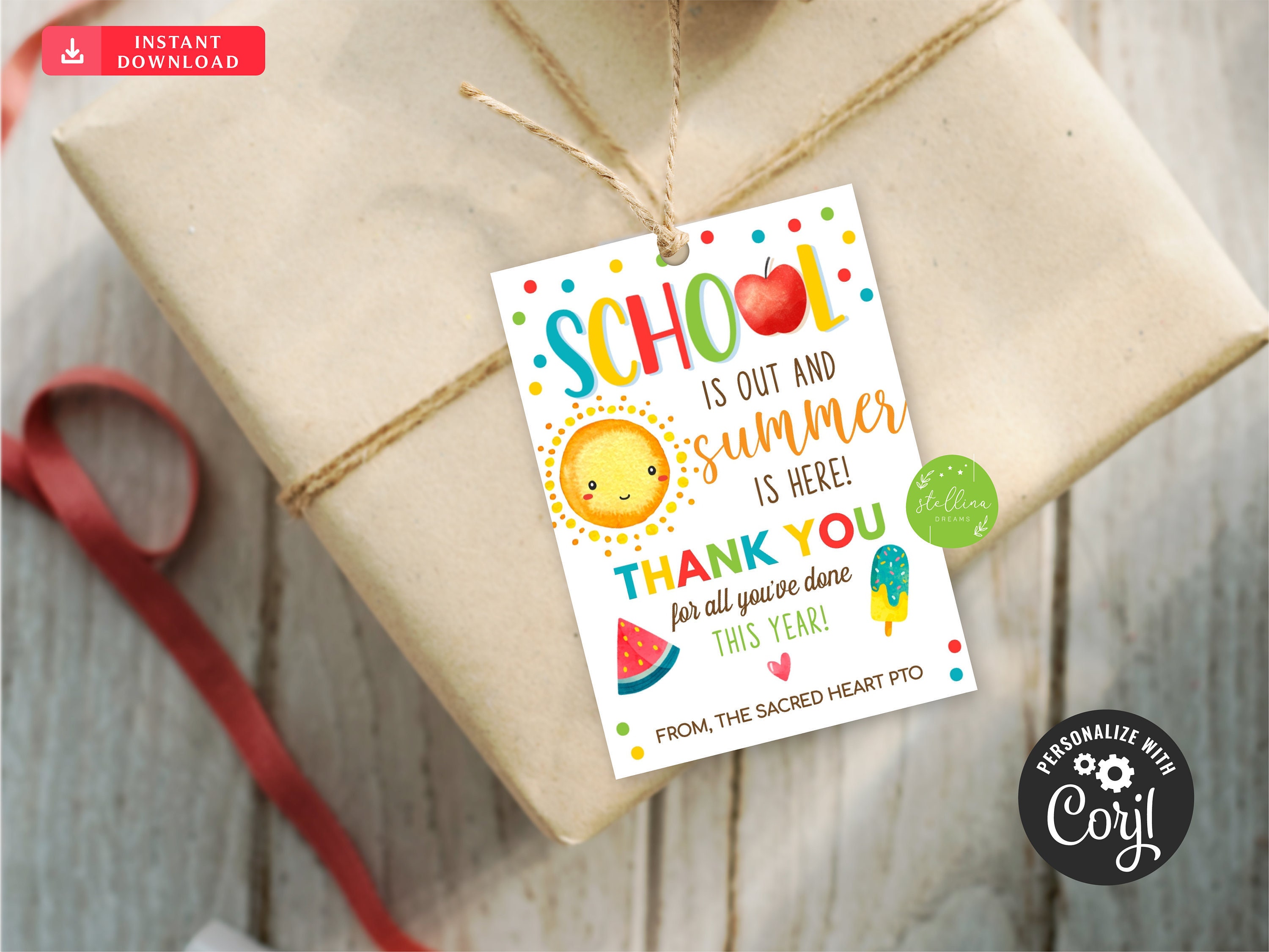 EDITABLE School's Out Summer is Here Teacher Thank You Tags, Teacher ...