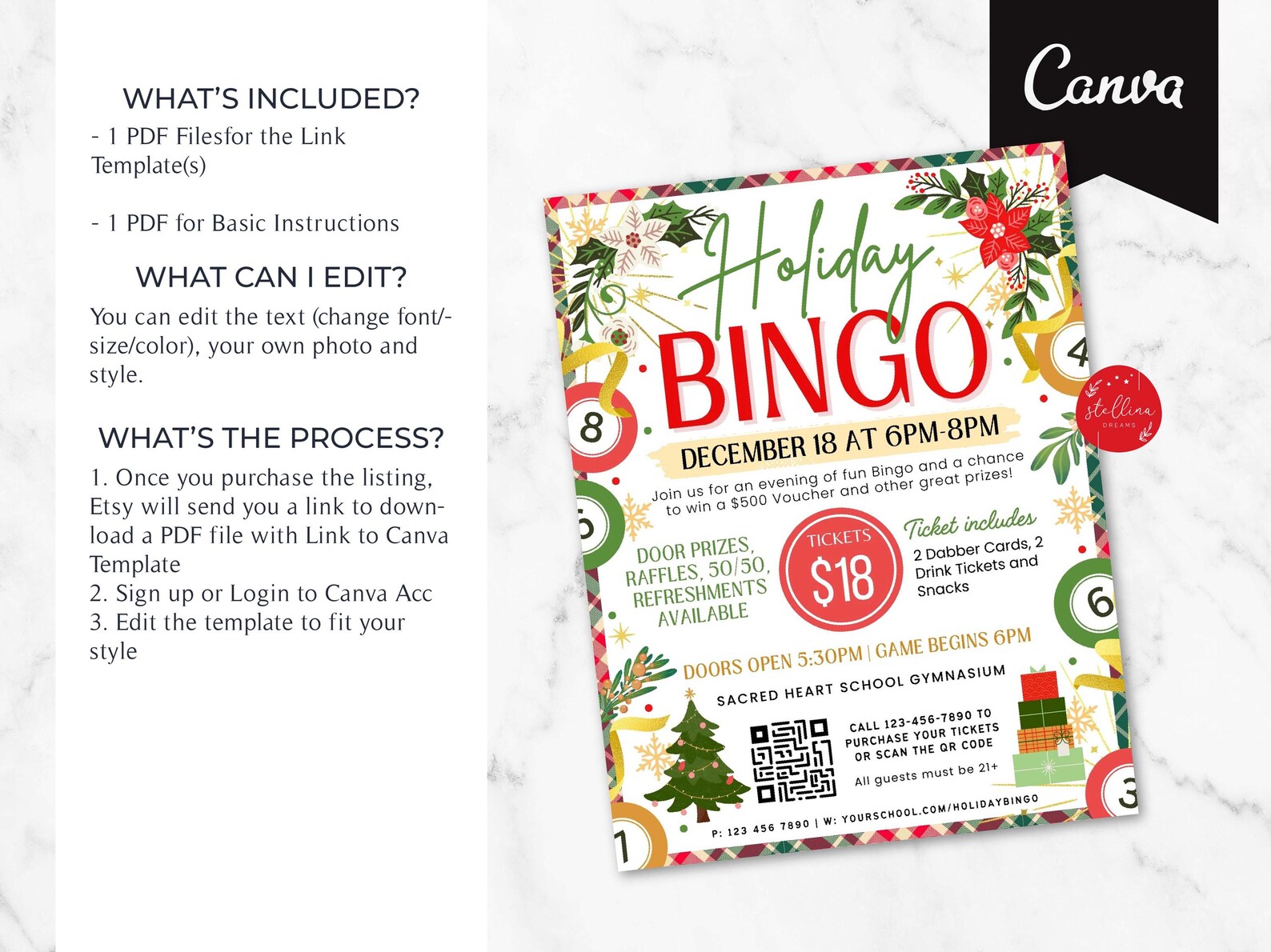 Editable Christmas Bingo Night Flyer: Holiday Fundraiser (CANVA ...
