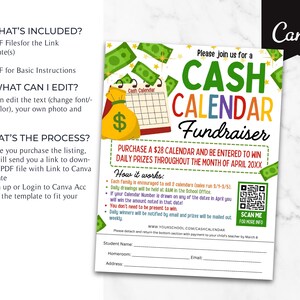 Editable Cash Calendar Fundraiser Flyer, Printable Handout Take Home ...
