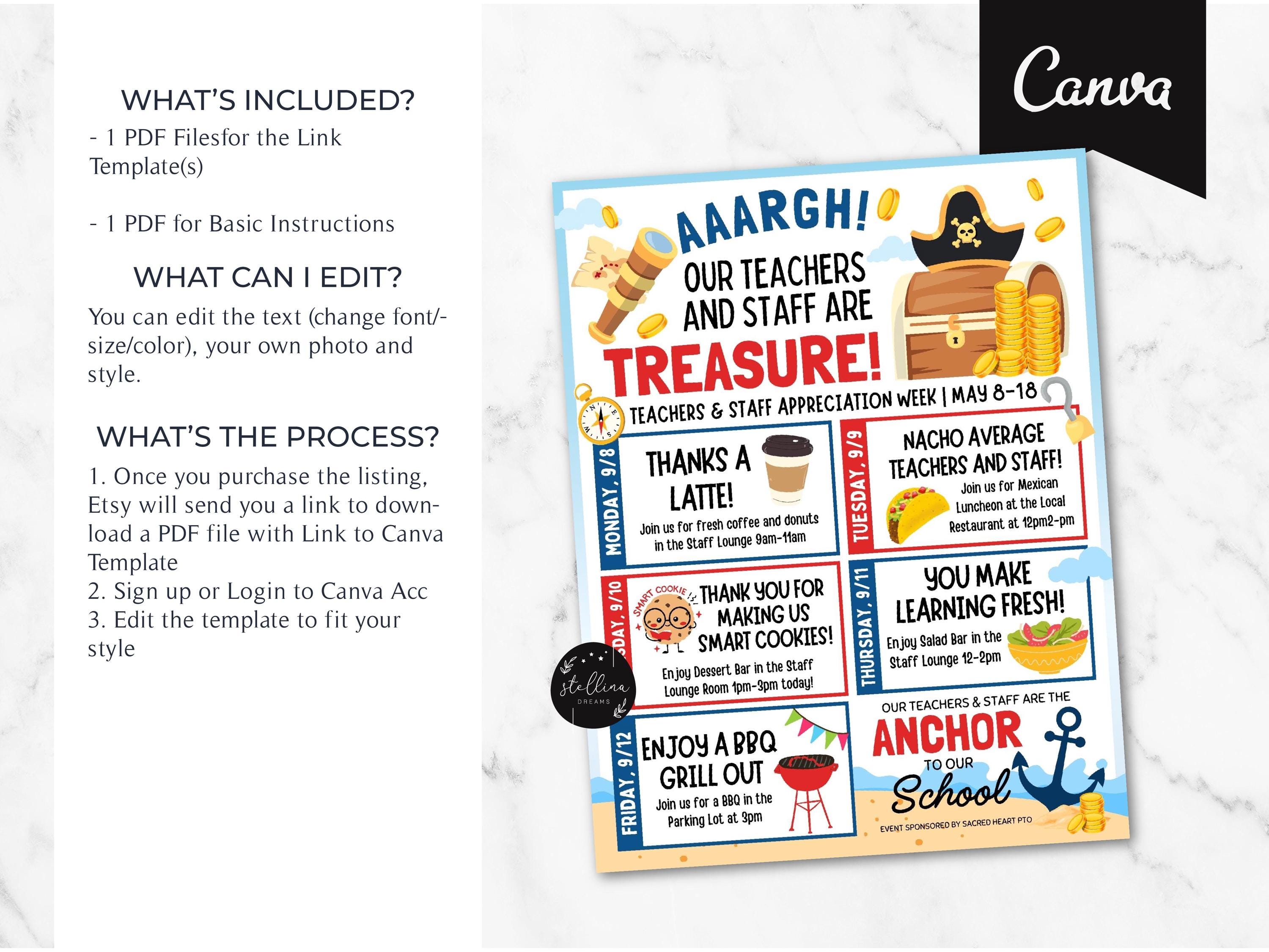 Editable BUNDLE Pirate Themed Teacher Appreciation Week Itinerary Beach ...